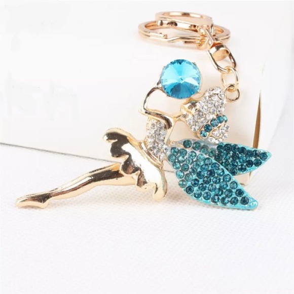 Accessories | Blue Gold Crystal Tinker Bell Keychain Charm | Poshmark